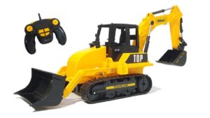 top race 8 channel full functional remote control excavator - backhoe toys for boys - battery powered electric rc remote control construction vehicles with lights and sound - for kids ages 3 and up