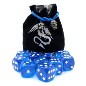 jumbo d6 dice with velvet bag - large 24mm life counters (blue)