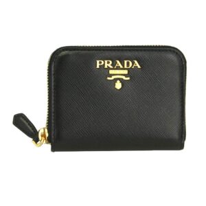 prada black leather w/metal logos coin case 1mm268 nero