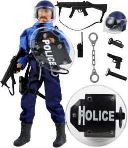 click n' play 12" police officer action figure playset with accessories.