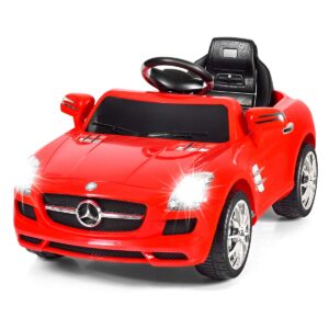 costzon ride on car, licensed mercedes benz sls battery powered electric car for kids w/parental remote control, lights, music, mp3, safety belt, 4 wheeler cars to drive for boys girls gift (red)