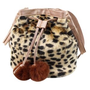 van caro women’s faux fur drawstring bucket bag shoulder crossbody bag, leopard brown