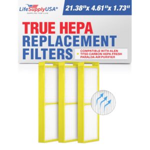 lifesupplyusa true hepa filter replacement compatible with alen tf50-carbon hepa-fresh paralda air purifier (3-pack)