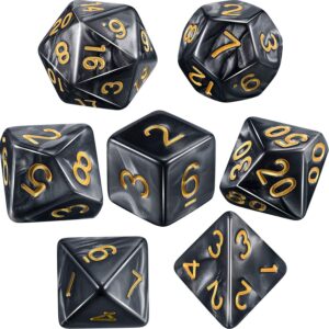 eboot polyhedral 7-die dice set for dungeons and dragons with black pouch (black gray)