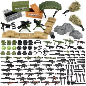 feleph weapons pack army military building block for soldier figures, ww2 toy swat bricks gear pieces set equipment kit compatible with major brand