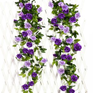 justoyou 2 pack (15.8ft) fake rose garland, artificial rose vines flower garland hanging floral garland vine wedding home backdrop party arch arrangement decoration