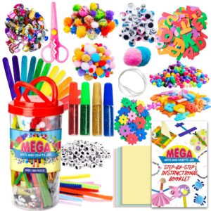 dragon too mega kids crafts and art supplies jar kit - 1000+ piece set - instructional booklet included - revised glitter glue, construction paper, popsicle sticks, googly eyes, pipe cleaners