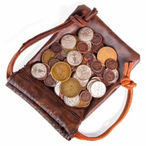 the dragon's hoard: 60 real metal fantasy coins with leather pouch | board game accessory for tabletop rpg role-play strategy games | bronze, silver, and gold colored coins