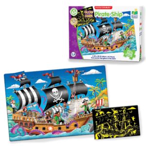 the learning journey puzzle doubles glow in the dark - pirate ship - 100 piece glow in the dark preschool puzzle (3' x 2') - educational gifts for boys & girls ages 3 & up, multi (113851)