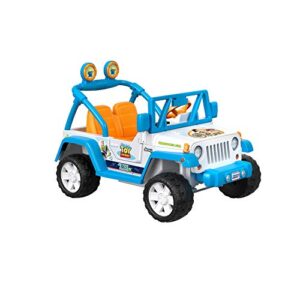 power wheels disney pixar toy story jeep wrangler, 12v battery-powered ride-on vehicle for preschool kids ages 3-7 years