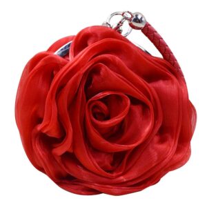 goclothod women rose shaped clutch soft satin wristlet handbag wedding party purse red