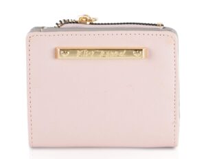 betsey johnson new french foldover snap bifold clutch wallet purse - pink/grey