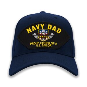 patchtown navy dad - proud father of a us sailor hat/ballcap adjustable one size fits most (navy blue, add american flag)