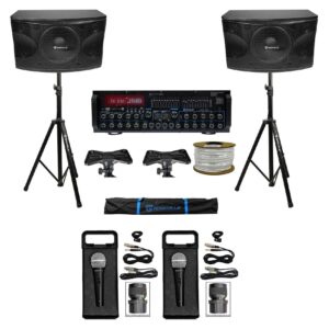 rockville karaoke machine system w/pair 12" speakers+bluetooth mixer amp+mics + rockville r14gsbr100 red/blk 14 gauge 100' ft. mini spool car audio speaker wire