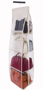 amelitory hanging handbags holder for closet 4 shelf purse bags storage 8 compartment dust-proof organizer beige