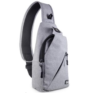 peak gear travel sling bag. compact crossbody bag | lighter and smaller than a backpack | lifetime lost & found id tag | gray