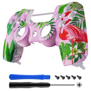 extremerate tropical flamingo patterned custom faceplate cover, replacement front housing shell case compatible with ps4 slim pro controller jdm-040/050/055 - controller not included