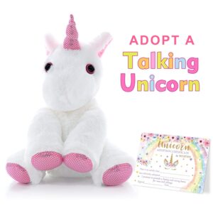 oriental cherry unicorn stuffed animal - talking unicorn interactive toys - christmas birthday gifts for girls teens kids age 4 5 6 7 8 9 10 preschool kindergarten