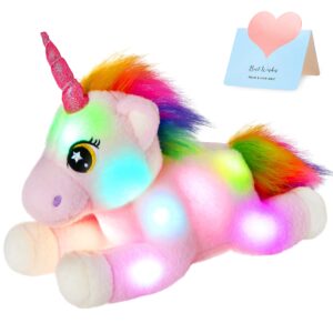 bstaofy big light up pink unicorn stuffed animal led unicorn soft plush toy birthday valentines christmas for kids girls 16.5‘’