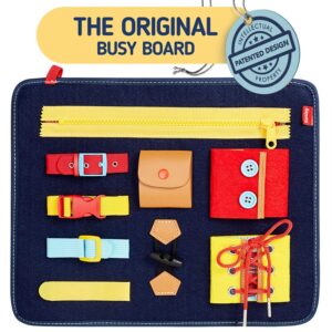 toddler busy board - montessori fine motor skills toy - zipper buckle button shoe tying practice board - sensory activity busy board for toddlers - soft felt travel learning toys for kids ages 3 4 5