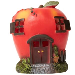 vp home apple fairy house solar light for home and outdoor decor, apple house solar powered flickering led garden light fairy house backyard halloween decoration