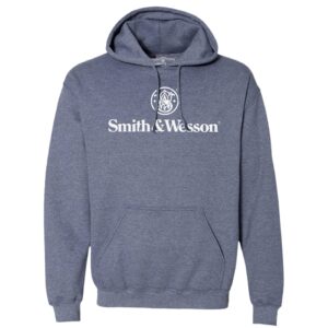 smith & wesson farm & firearms official licensed apparel men's long sleeve solid cotton-poly blend graphic logo hooded pullover sweatshirt, sizes s-2xl