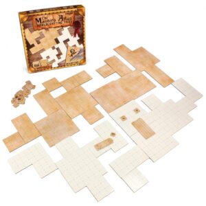 stratagem the master's atlas grid tiles-reversible dry wet erase battle map for 3d dnd-rpg tabletop rpg scenery-dungeons dragons pathfinder- tabletop grid| blank/parchment - 44 tiles & 48 tokens