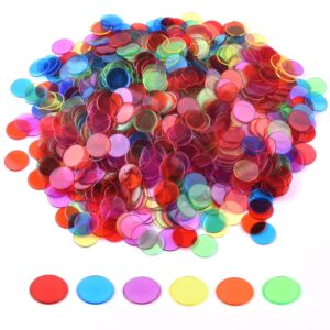 coopay 900 pieces counters counting chips plastic markers mixed transparent colors for bingo chips game tokens, contain white, blue, green, yellow, red, purple colors