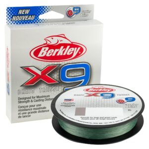 berkley x9 braid superline, low-vis green, 50lb test | 69 lbc | 31.5kg, 2188yd | 2000m fishing line, suitable for freshwater and saltwater environments