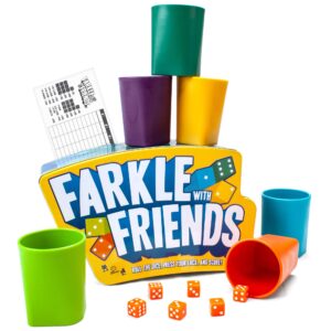 brybelly farkle with friends - 2-6 player dice game for family game night - includes 6 dice cups, 36 dice, scorecards, and instructions