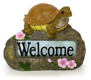 vp home turtle solar powered led outdoor decor garden light welcome turtle statues outdoor turtle decor funny figurine decor for outside patio, yard, lawn garden light for turtle lovers