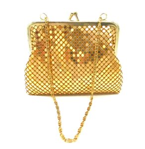 x-small women clutch metal mesh purse hand strap carry for cocktail party prom wedding banquet (gold)