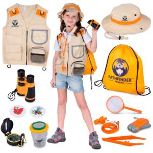 kids explorer kit with safari vest & hat for 3-12 year old boys & girls - safari costume kids, zoo keeper, paleontologist, bug kit & more - giftable stem outdoor explorer kit for kids + bug ebook