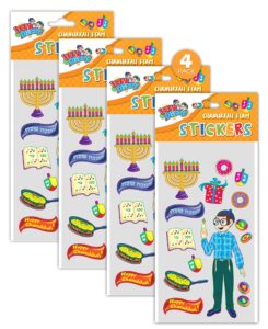 chanukah foam stickers - 4 pack - dreidels, menorahs and more - hanukah stationary, arts and crafts - gifts and games - izzy 'n' dizzy