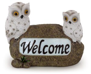 vp home welcome owls solar powered outdoor decor led garden light welcome owl statues outdoor owl decor funny figurine decor for outside patio, yard, lawn