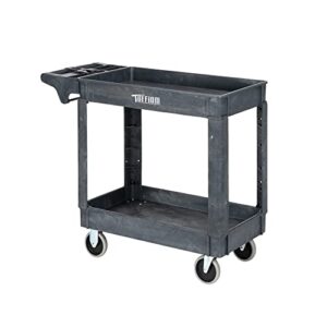 tuffiom plastic service utility cart with wheels,550lbs capacity,heavy duty tub storage cart w/deep shelves, multipurpose rolling 2-tier mobile storage organizer, for warehouse garage industrial cart