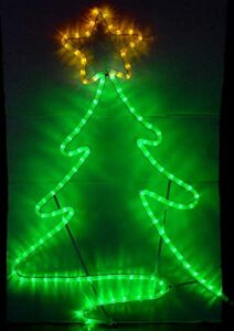 sunny shower led christmas tree 2d shaped festival decoration light 120v waterproof hanging led string light for home garden outdoor, green & yellow color, 1 pack