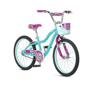 schwinn koen & elm bmx style kids bike in 20-inch wheels, basket, chain guard & kickstand included, for boys & girls age 7-13 year old, no training wheels, teal