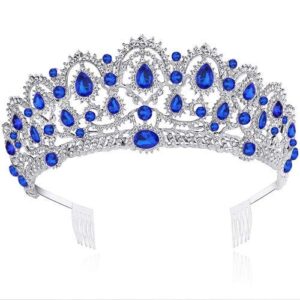 babeyond crystal queen crown birthday tiara prom pageant quinceanera crown tiara rhinestone wedding princess tiara headband with comb pin (blue)