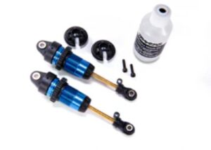 traxxas tra7461 shocks, gtr long blue-anodized, ptfe-coated bodies with tin shafts (2)