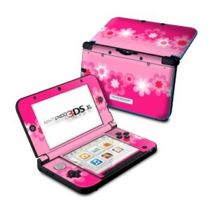 retro pink flowers - decalgirl sticker wrap skin compatible with nintendo original 3ds xl