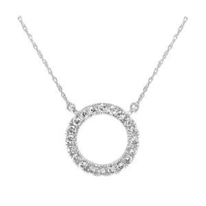 women's 1/5 cttw diamond necklace in 10k white gold, diamond circle pendant necklace with 16-18 inch adjustable chain, gold necklace for women, (h-i color, i2 clarity), by brilliant expressions