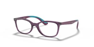 ray-ban junior kids' ry1586 square prescription eyeglass frames, transparent violet/demo lens, 49 mm