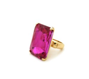 women's extra big crystal colorful stone stretch ring (rectangle - fuchsia)