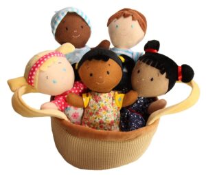 snuggle stuffs basket of buddies 8" plush diversity dolls | toddler dolls | preschool dolls | multicultural dolls | set of 5