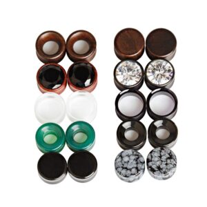 tbosen 20 pcs set mixed stone ear plugs wood tunnels double flare saddle stretching gauges expander body piercing set gauge 2g - 5/8 inch