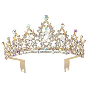 sppry women tiara with comb - colorful ab crystals crown for bridal princess girls at wedding birthday pageant (gold)