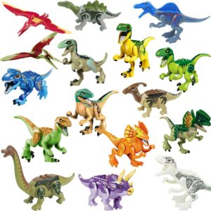 liberty imports 16 pcs dino world dinosaur building blocks miniature action figures jurassic toys - kids bulk party favors gift pack