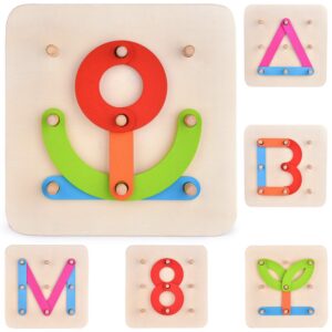 fun little toys 27 pcs preschool learning toys stacking blocks wooden letters number shape puzzles for kids, educational toys letter board set for boys & girls