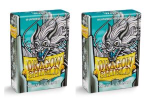 dragon shield bundle: 2 packs of 60 count japanese size mini classic card sleeves - white